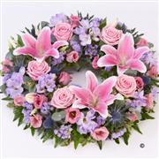Extra Large Rose & Lily Pink and Lilac Wreath - Funeral Flowers Leed